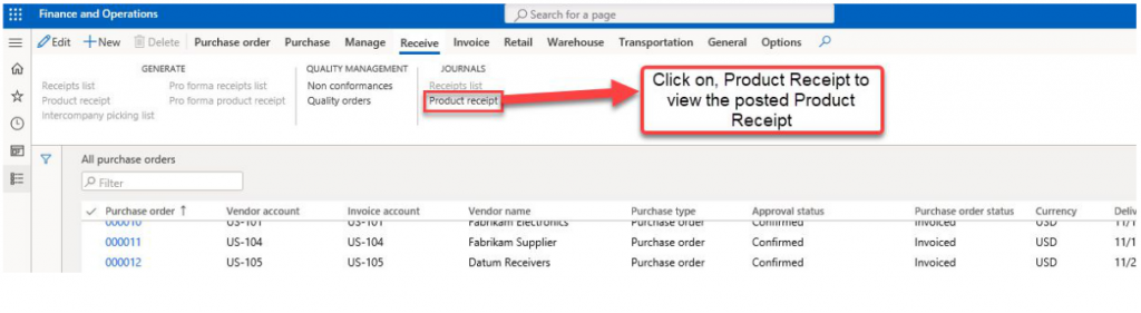 Create a product receipt - Dynamics 365 Data Model Tutorials Part 3 of 25