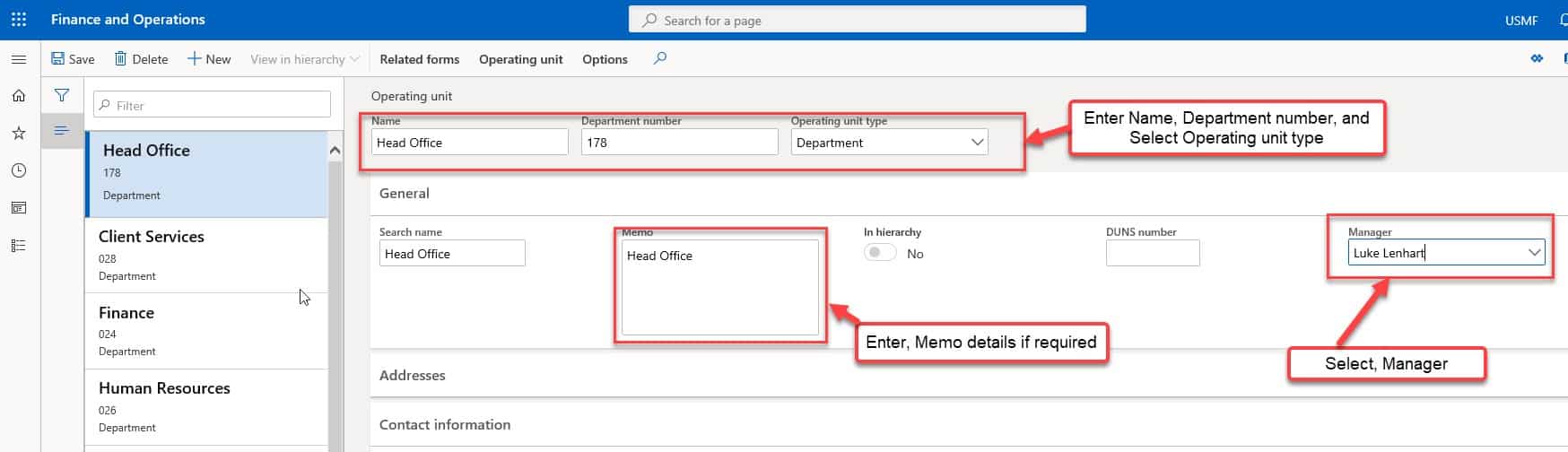 How to Create a Department and Set Up its Hierarchy