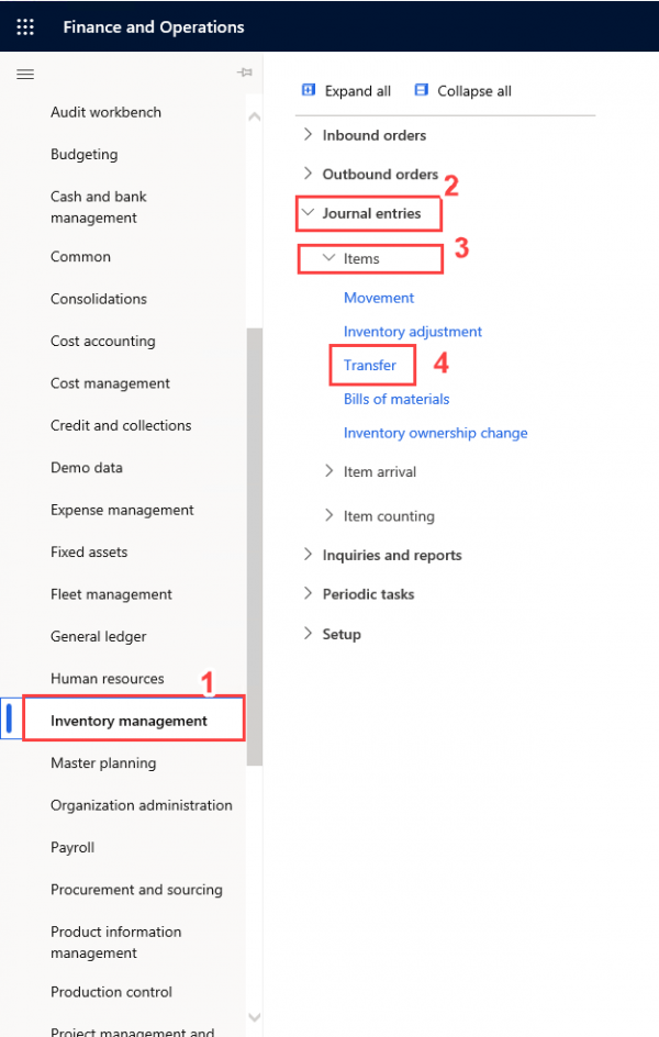 Inventory Transfer Journal Process in Microsoft Dynamics 365