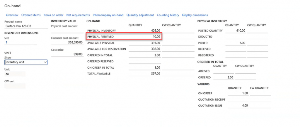 Inventory Reservation Process MS Dynamics 365 Data Model