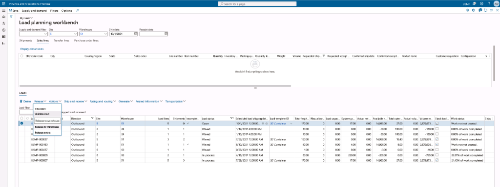 Load Planning Workbench in D365 SC & Release to Warehouses