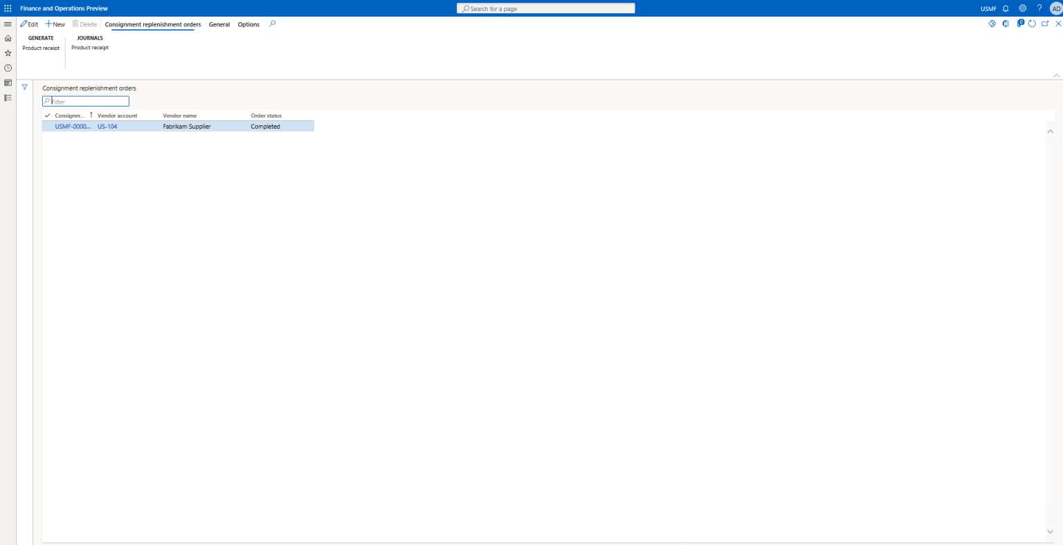 Consignment Inventory: Create Consignment Replenishment Order