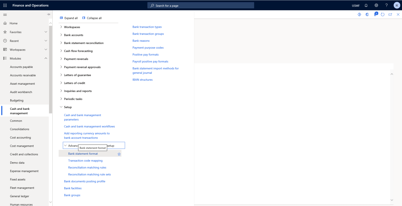 D365 Advanced Bank Reconciliation: Set up Import for BAI2