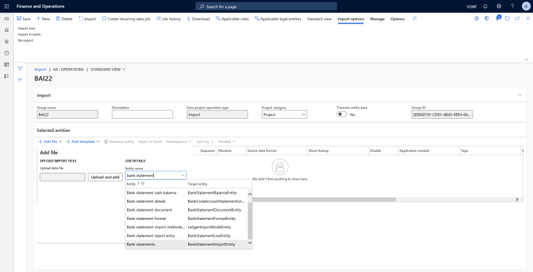 D365 Advanced Bank Reconciliation: Set up Import for BAI2