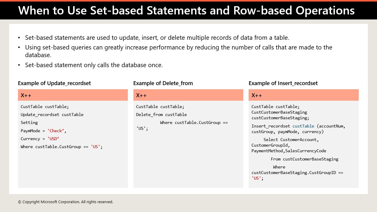 When to Use Set-based Statements and Row-based Operations - Instructor ...