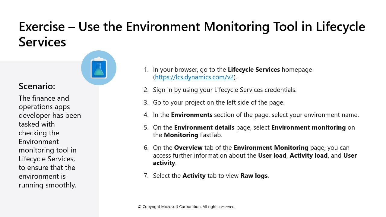 Exercise – Use the Environment Monitoring Tool in Lifecycle Services ...