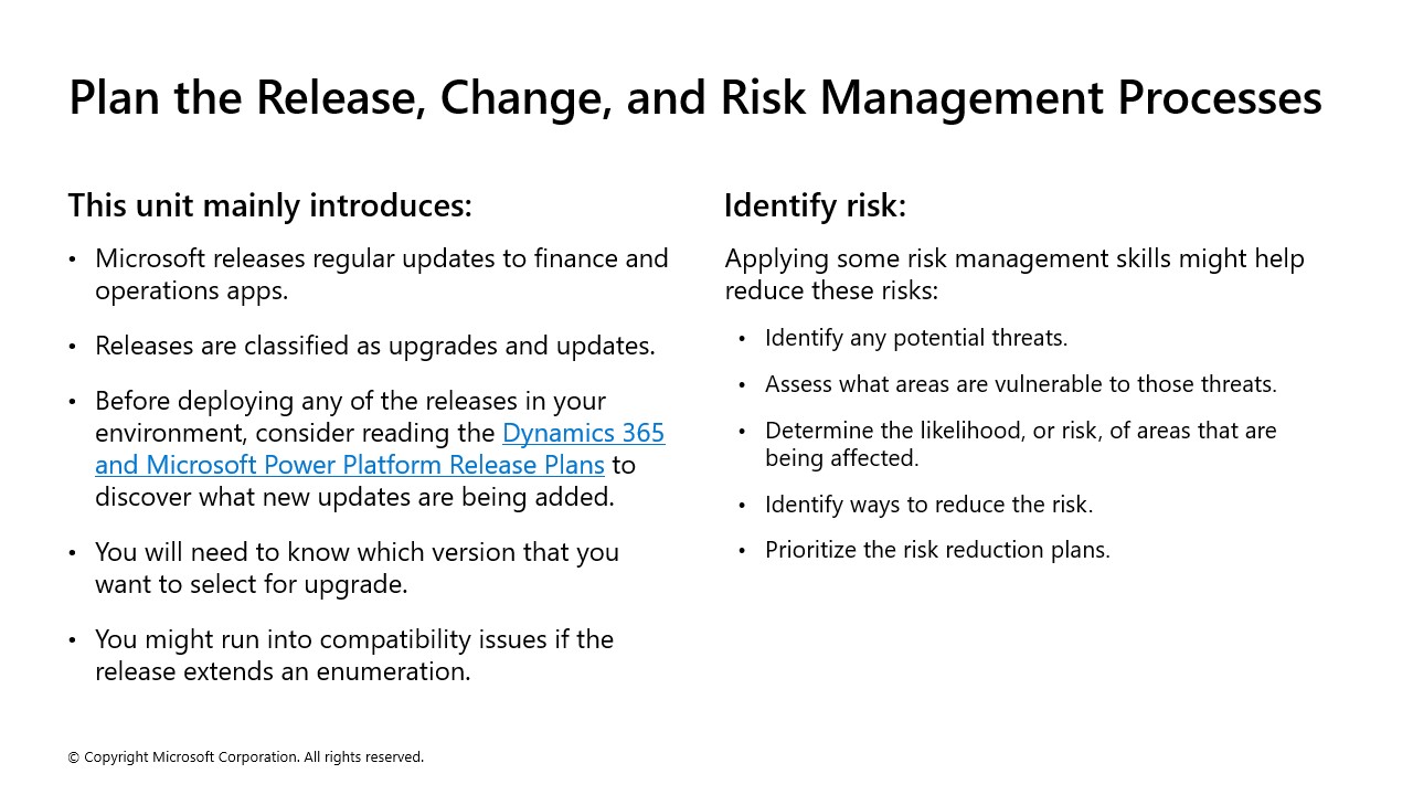 Plan the Release, Change, and Risk Management Processes - Instructor ...
