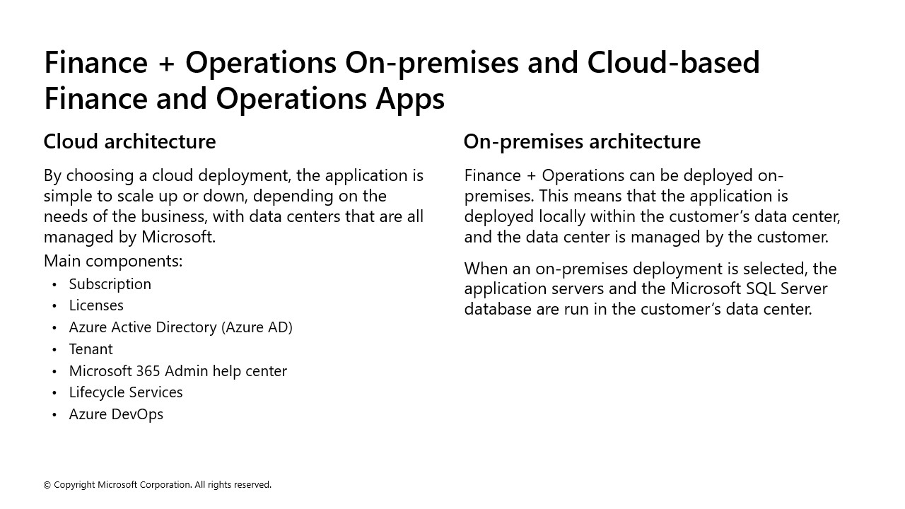Finance + Operations On-premises and Cloud-based Finance and Operations Apps - Instructor ...